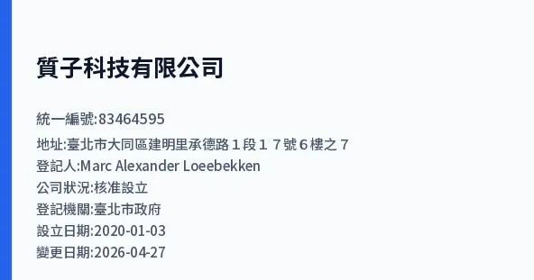 質子科技有限公司的照片-統編 83464595(臺北市) 公司登記資料與營業項目詳細圖表