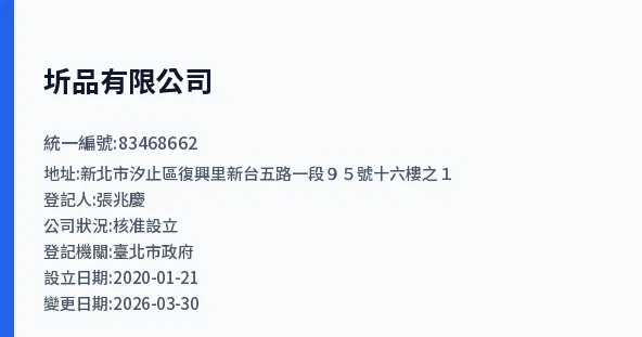 圻品有限公司的照片-統編 83468662(新北市) 公司登記資料與營業項目詳細圖表