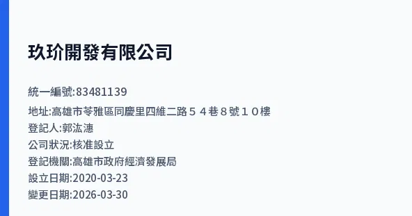 玖玠開發有限公司的照片-統編 83481139(高雄市) 公司登記資料與營業項目詳細圖表