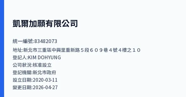 凱爾加願有限公司的照片-統編 83482073(新北市) 公司登記資料與營業項目詳細圖表