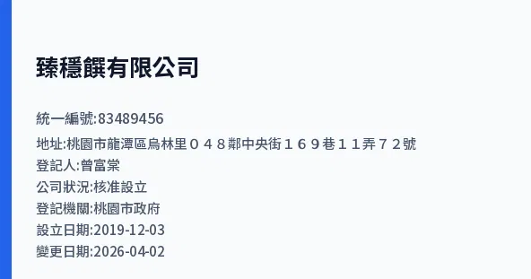 臻穩饌有限公司的照片-統編 83489456(桃園市) 公司登記資料與營業項目詳細圖表
