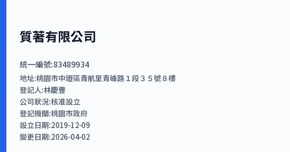 質著有限公司的照片-統編 83489934(桃園市) 公司登記資料與營業項目詳細圖表