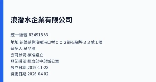 浪潛水企業有限公司的照片-統編 83491853(花蓮縣) 公司登記資料與營業項目詳細圖表