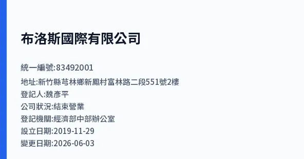 布洛斯國際有限公司的照片-統編 83492001(新竹縣) 公司登記資料與營業項目詳細圖表