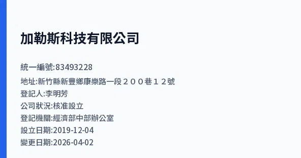 加勒斯科技有限公司的照片-統編 83493228(新竹縣) 公司登記資料與營業項目詳細圖表