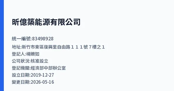 昕億築能源有限公司的照片-統編 83498928(新竹市) 公司登記資料與營業項目詳細圖表