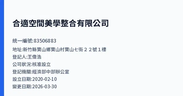 合適空間美學整合有限公司的照片-統編 83506883(新竹縣) 公司登記資料與營業項目詳細圖表
