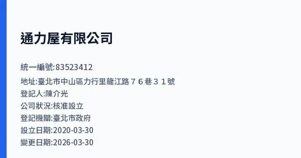 通力屋有限公司的照片-統編 83523412(臺北市) 公司登記資料與營業項目詳細圖表