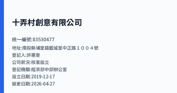 十弄村創意有限公司的照片-統編 83530477(南投縣) 公司登記資料與營業項目詳細圖表