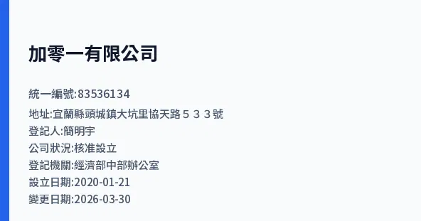 加零一有限公司的照片-統編 83536134(宜蘭縣) 公司登記資料與營業項目詳細圖表
