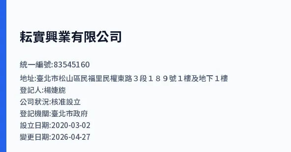 耘實興業有限公司的照片-統編 83545160(臺北市) 公司登記資料與營業項目詳細圖表