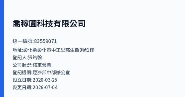 喬稼圃科技有限公司的照片-統編 83559071(彰化縣) 公司登記資料與營業項目詳細圖表