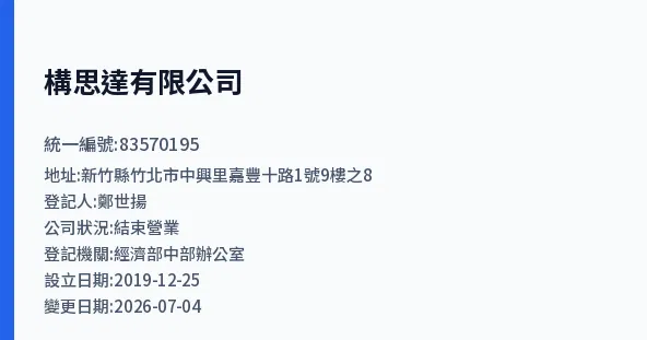 構思達有限公司的照片-統編 83570195(新竹縣) 公司登記資料與營業項目詳細圖表