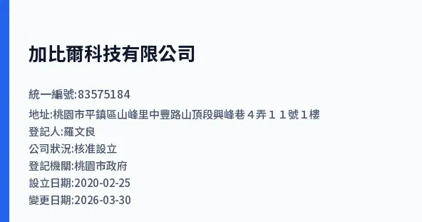 加比爾科技有限公司的照片-統編 83575184(桃園市) 公司登記資料與營業項目詳細圖表