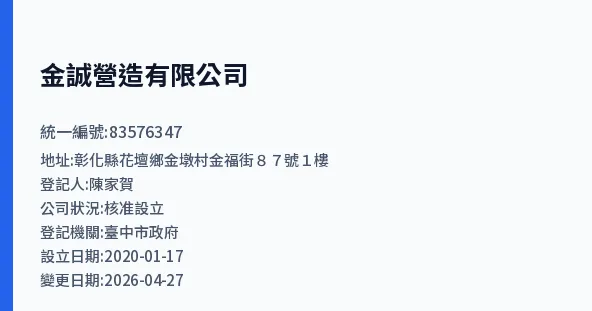 金誠營造有限公司的照片-統編 83576347(彰化縣) 公司登記資料與營業項目詳細圖表