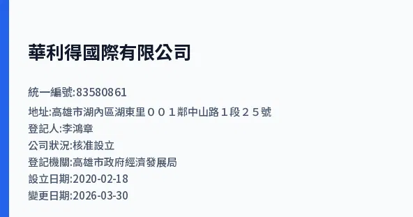 華利得國際有限公司的照片-統編 83580861(高雄市) 公司登記資料與營業項目詳細圖表