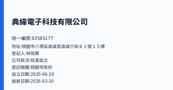 典緯電子科技有限公司的照片-統編 83585177(桃園市) 公司登記資料與營業項目詳細圖表