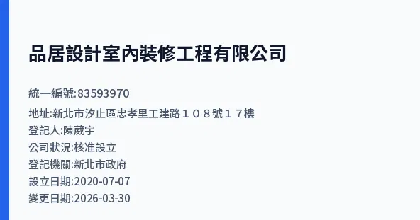品居設計室內裝修工程有限公司的照片-統編 83593970(新北市) 公司登記資料與營業項目詳細圖表