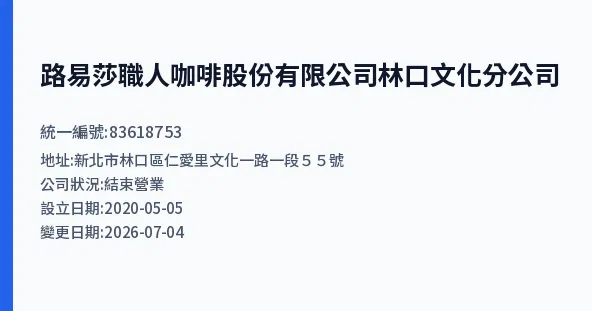 路易莎職人咖啡股份有限公司林口文化分公司的照片-統編 83618753(新北市) 公司登記資料與營業項目詳細圖表