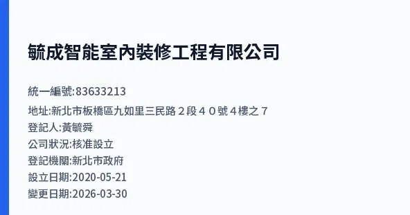 毓成智能室內裝修工程有限公司的照片-統編 83633213(新北市) 公司登記資料與營業項目詳細圖表