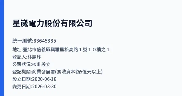 星崴電力股份有限公司的照片-統編 83645885(臺北市) 公司登記資料與營業項目詳細圖表