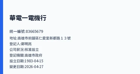 華電一電機行的照片-統編 83665679(高雄市) 公司登記資料與營業項目詳細圖表