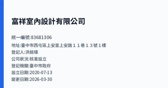 富祥室內設計有限公司的照片-統編 83681306(臺中市) 公司登記資料與營業項目詳細圖表