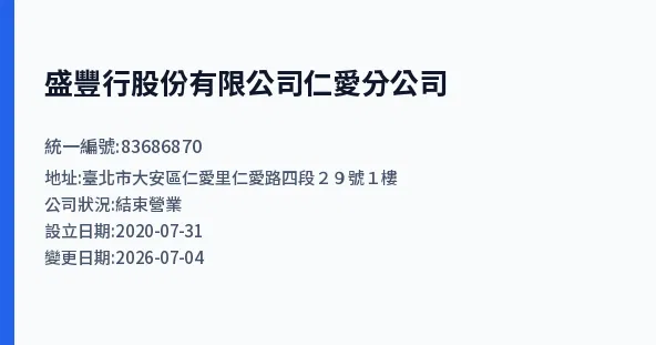 盛豐行股份有限公司仁愛分公司的照片-統編 83686870(臺北市) 公司登記資料與營業項目詳細圖表