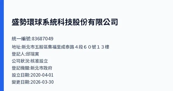 盛勢環球系統科技股份有限公司的照片-統編 83687049(新北市) 公司登記資料與營業項目詳細圖表