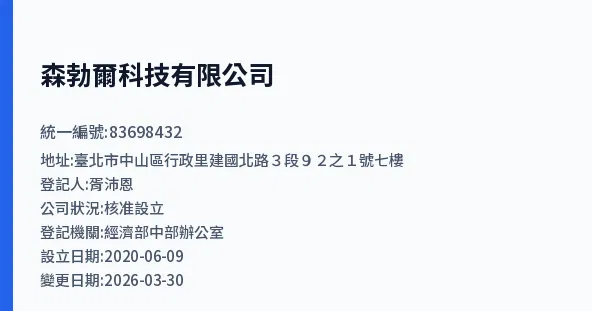 森勃爾科技有限公司的照片-統編 83698432(臺北市) 公司登記資料與營業項目詳細圖表