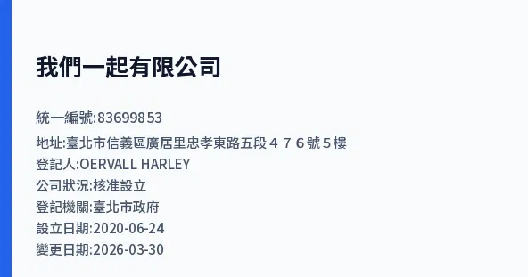 我們一起有限公司的照片-統編 83699853(臺北市) 公司登記資料與營業項目詳細圖表
