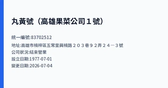 丸黃號(高雄果菜公司1號)的照片-統編 83702512(高雄市) 公司登記資料與營業項目詳細圖表