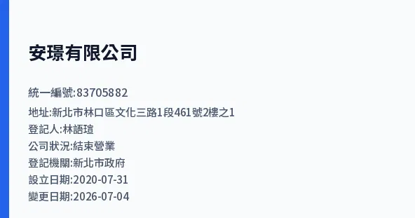 安璟有限公司的照片-統編 83705882(新北市) 公司登記資料與營業項目詳細圖表