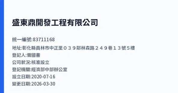 盛東鼎開發工程有限公司的照片-統編 83711168(彰化縣) 公司登記資料與營業項目詳細圖表
