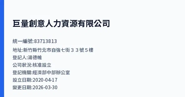 巨量創意人力資源有限公司的照片-統編 83713813(新竹縣) 公司登記資料與營業項目詳細圖表