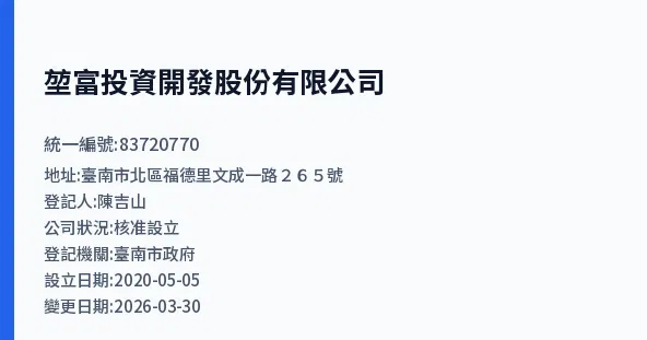 堃富投資開發股份有限公司的照片-統編 83720770(臺南市) 公司登記資料與營業項目詳細圖表