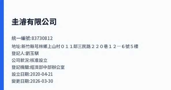 圭濬有限公司的照片-統編 83730812(新竹縣) 公司登記資料與營業項目詳細圖表