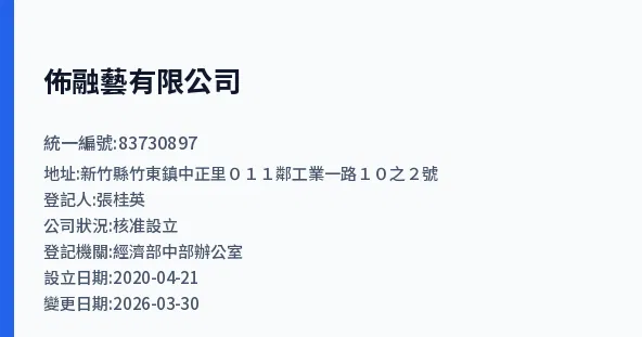 佈融藝有限公司的照片-統編 83730897(新竹縣) 公司登記資料與營業項目詳細圖表