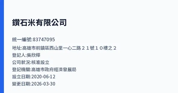 鑽石米有限公司的照片-統編 83747095(高雄市) 公司登記資料與營業項目詳細圖表