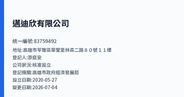 邁迪欣有限公司的照片-統編 83759492(高雄市) 公司登記資料與營業項目詳細圖表
