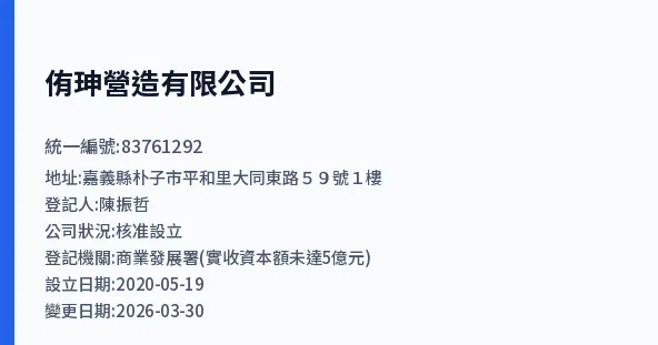侑珅營造有限公司的照片-統編 83761292(嘉義縣) 公司登記資料與營業項目詳細圖表