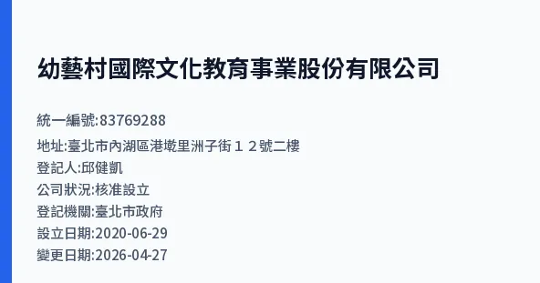 幼藝村國際文化教育事業股份有限公司的照片-統編 83769288(臺北市) 公司登記資料與營業項目詳細圖表