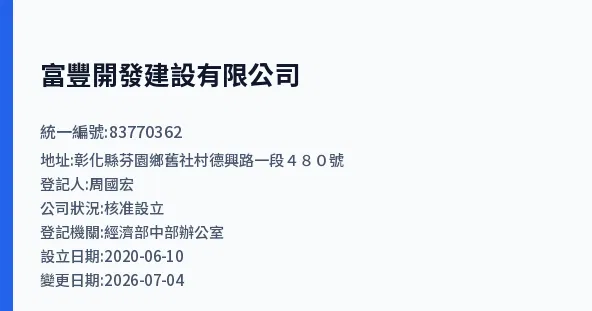 富豐開發建設有限公司的照片-統編 83770362(彰化縣) 公司登記資料與營業項目詳細圖表