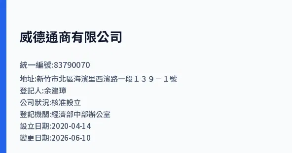 威德通商有限公司的照片-統編 83790070(新竹市) 公司登記資料與營業項目詳細圖表