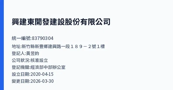 興建東開發建設股份有限公司的照片-統編 83790304(新竹縣) 公司登記資料與營業項目詳細圖表