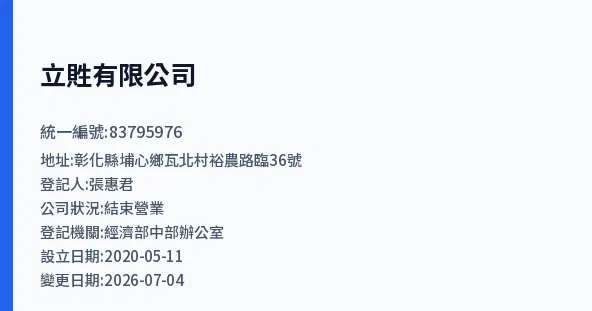 立貹有限公司的照片-統編 83795976(彰化縣) 公司登記資料與營業項目詳細圖表