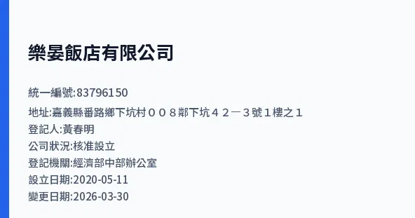 樂晏飯店有限公司的照片-統編 83796150(嘉義縣) 公司登記資料與營業項目詳細圖表