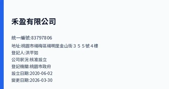 禾盈有限公司的照片-統編 83797806(桃園市) 公司登記資料與營業項目詳細圖表