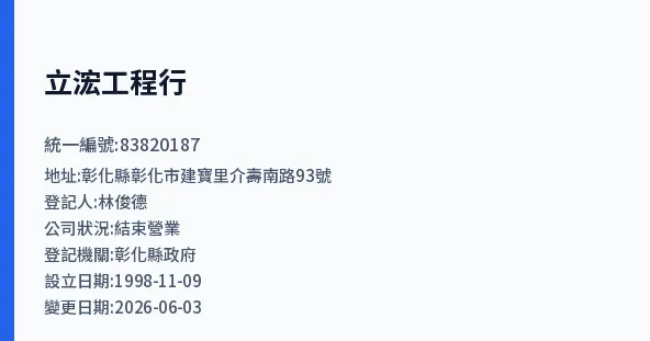 立浤工程行的照片-統編 83820187(彰化縣) 公司登記資料與營業項目詳細圖表