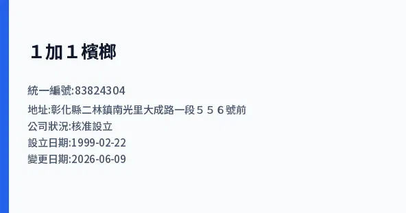 1加1檳榔的照片-統編 83824304(彰化縣) 公司登記資料與營業項目詳細圖表